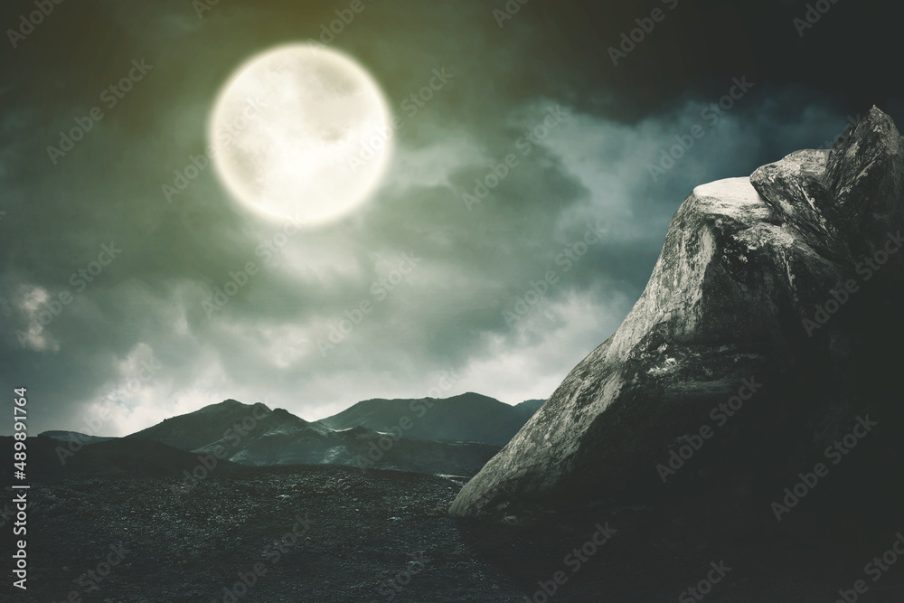 Beautiful mountain peak with full moon background Stock Photo | Adobe Stock