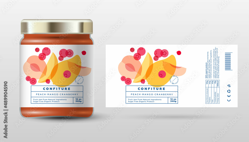 Peach, mango and cranberry confiture. Sweet jam. Transparent slices ...