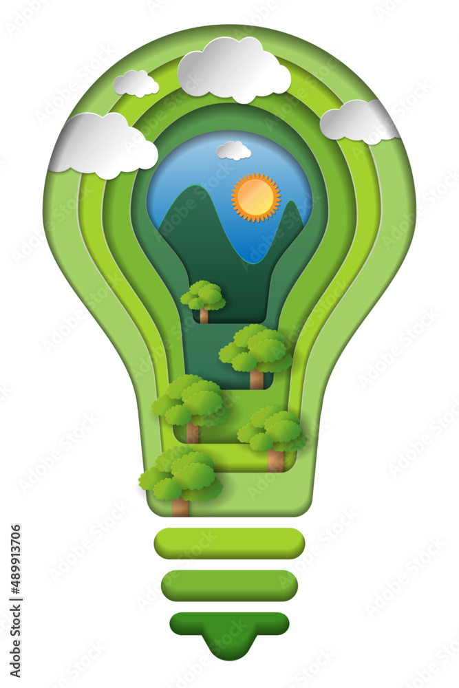 Save energy creative idea concept, Paper carve of light bulb with green ...