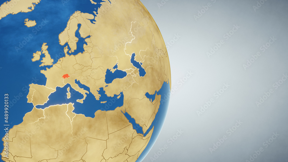 Earth globe with country of Switzerland highlighted in red. 3D ...