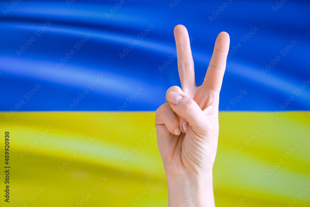 War of Ukraine and Russia.Ukraine flag and symbol of victory.Freedom ...