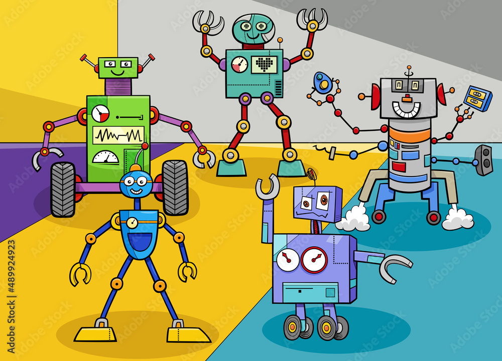 cartoon funny robot characters group Stock Vector | Adobe Stock