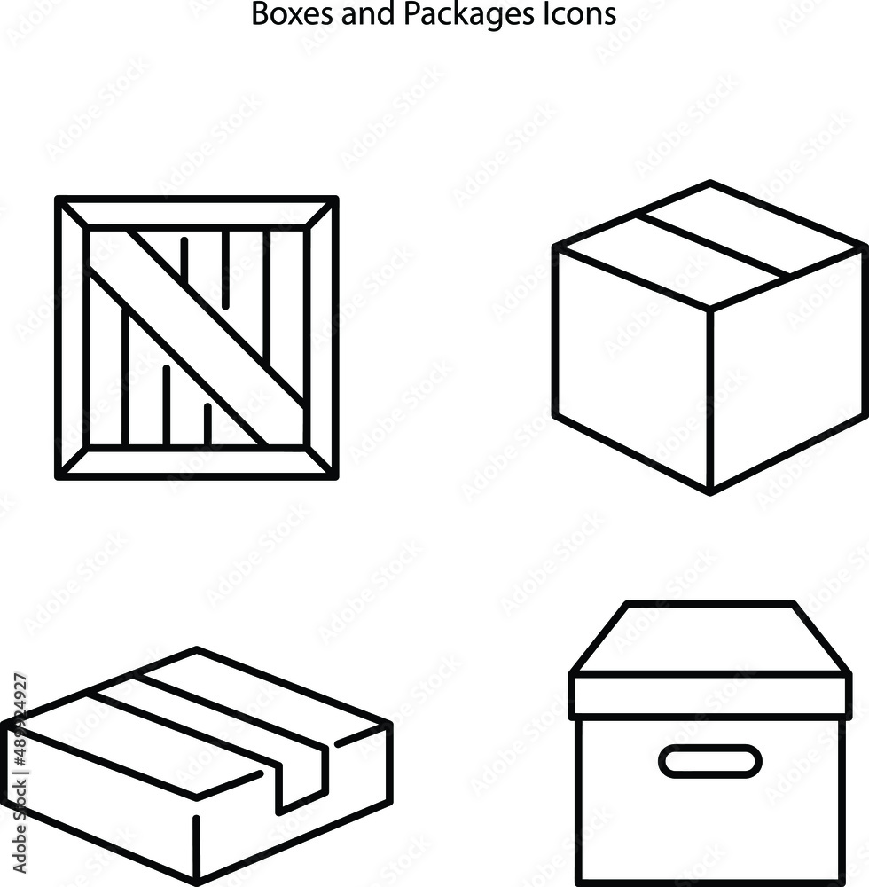 Box line icons set on white background. Package, delivery boxes, cargo ...