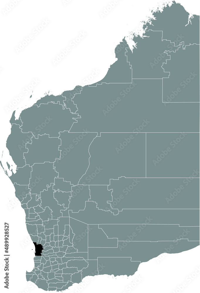 Black flat blank highlighted location map of the PERTH METROPOLITAN ...