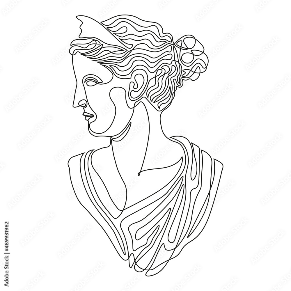 greek roman woman goddess head single line style Stock Vector | Adobe Stock