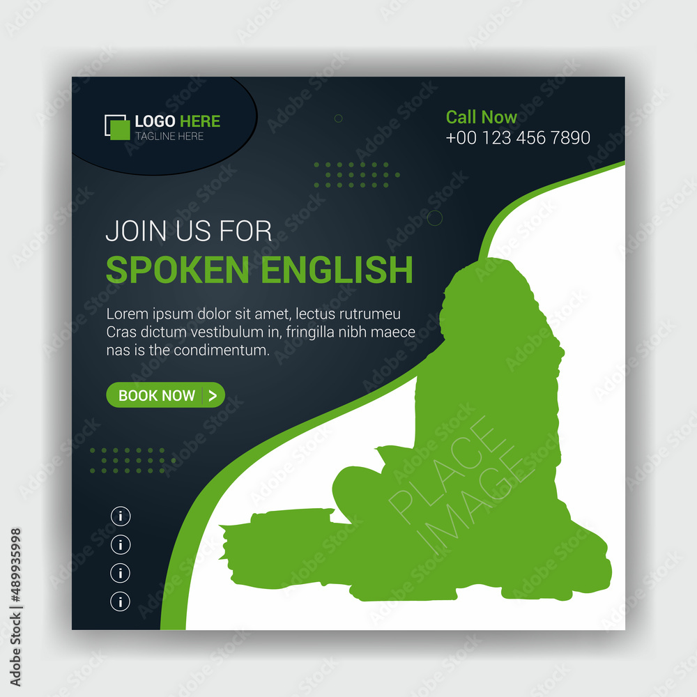 Online learn English language course lessons social media post design ...