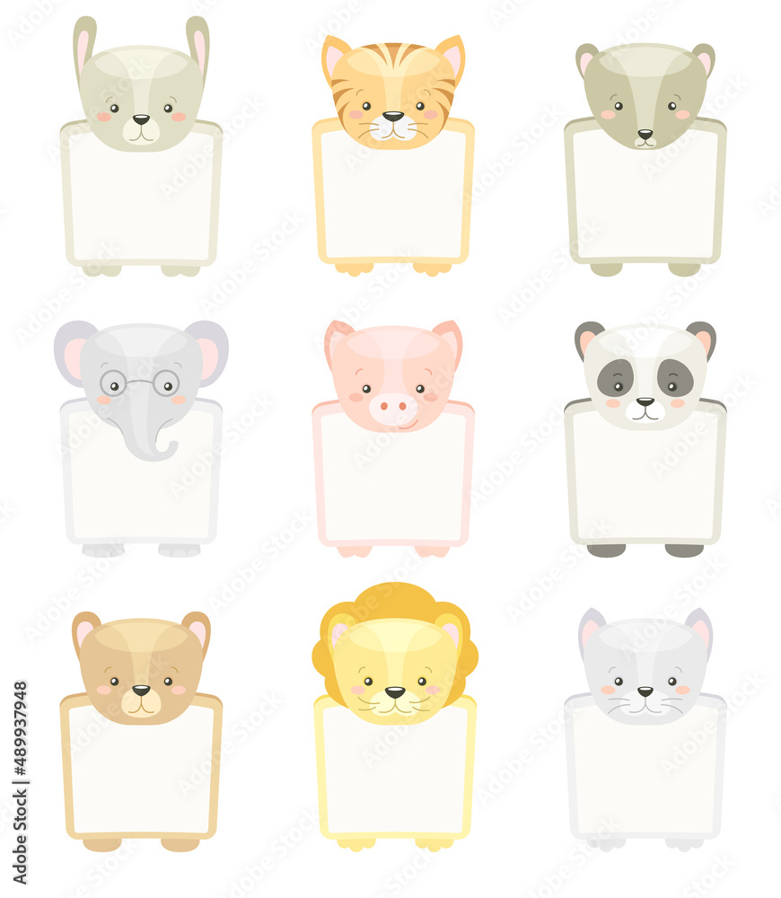 Frames with animal heads set. Note book page, notes, memories and ...