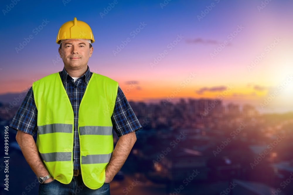 Engineer wearing safety uniform and helmet looking checking and ...