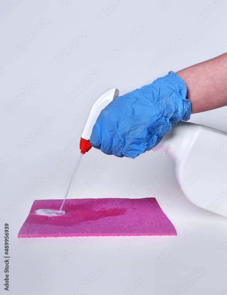 Manual cleaning of flat surfaces, disinfection ... Stock Photo | Adobe ...