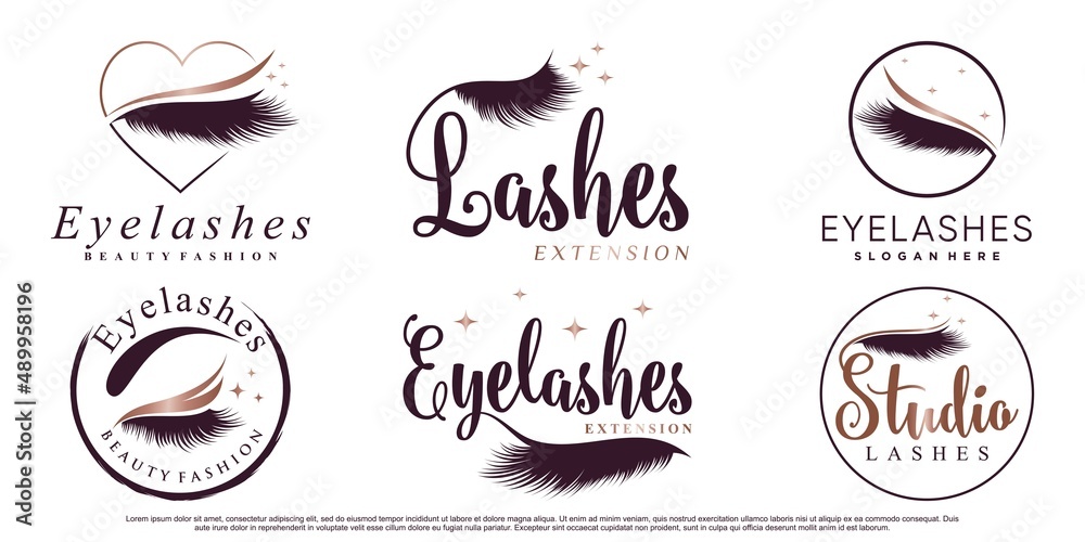 Eyelashes extension icon set logo design for beauty lashes salon with ...