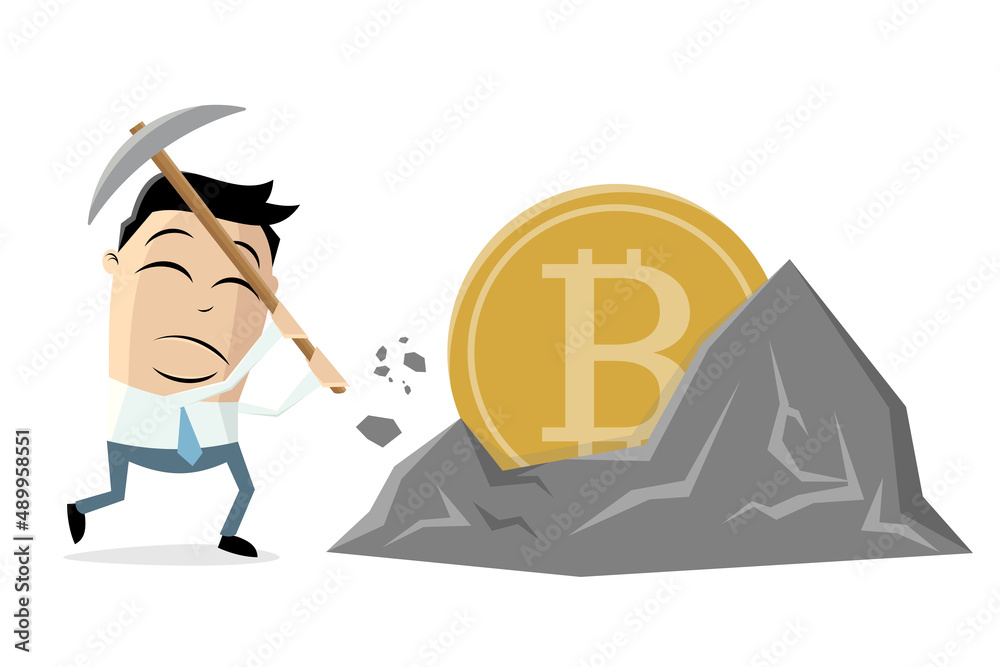 cartoon illustration of a bitcoin mining businessman Stock Vector ...