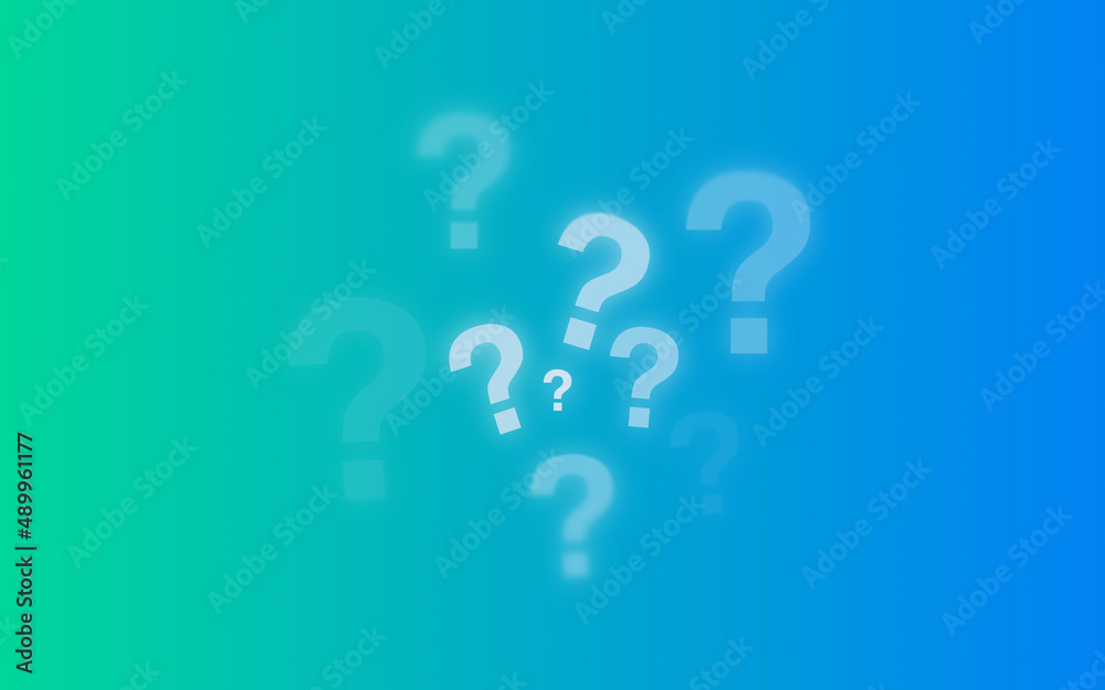 various sized and aligned question marks against a colorful green blue ...