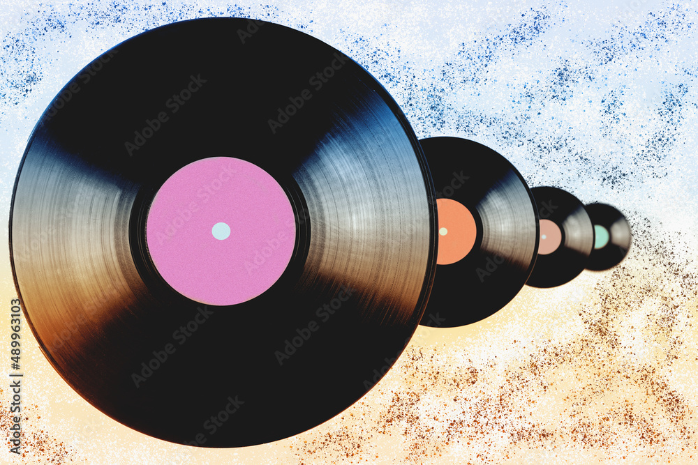 Vintage background with old vinyl records on scratchy background with ...