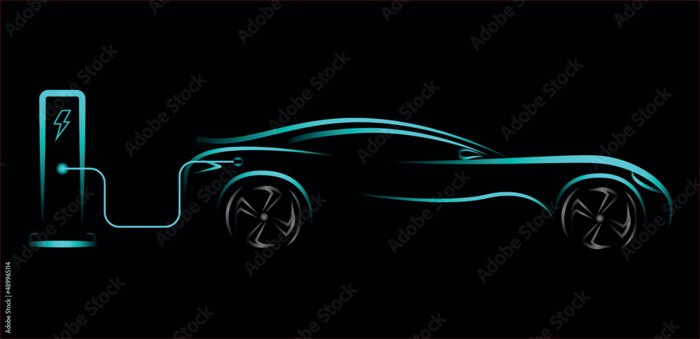 Modern electric car silhouette, side view. electric vehicle, hybrid car ...
