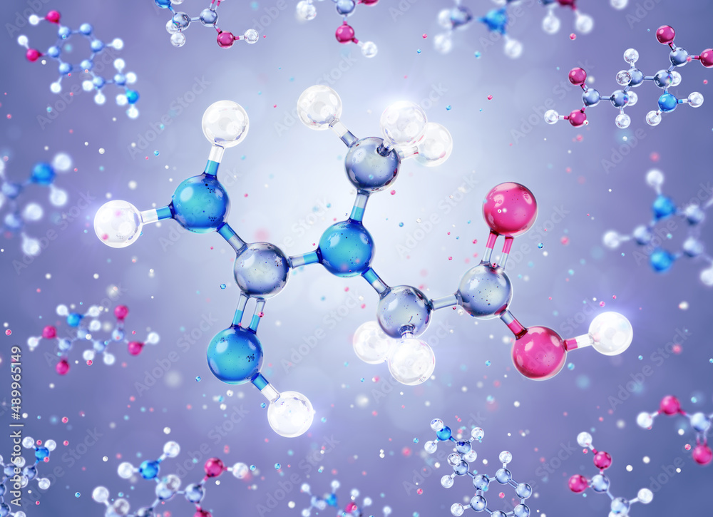 Molecule of Creatine. A 3D model of nitrogen-containing carboxylic acid ...