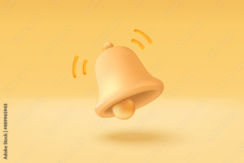 3D minimal notification bell icon in yellow pastel background. new ...