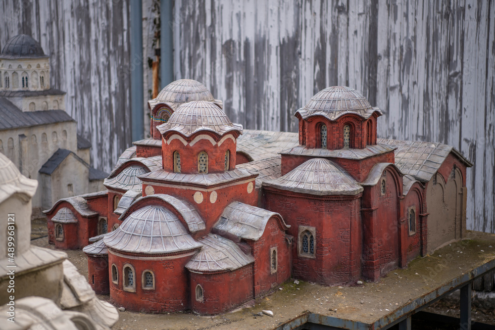 Scale model (maquette) of the old city buildings and landmarks with ...