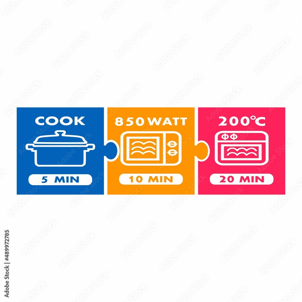 Cook minutes logo icon. microwave watt and oven cooker temperature ...