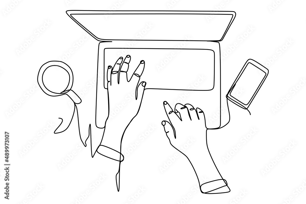 Single continuous line drawing of Person play or working with phone or ...