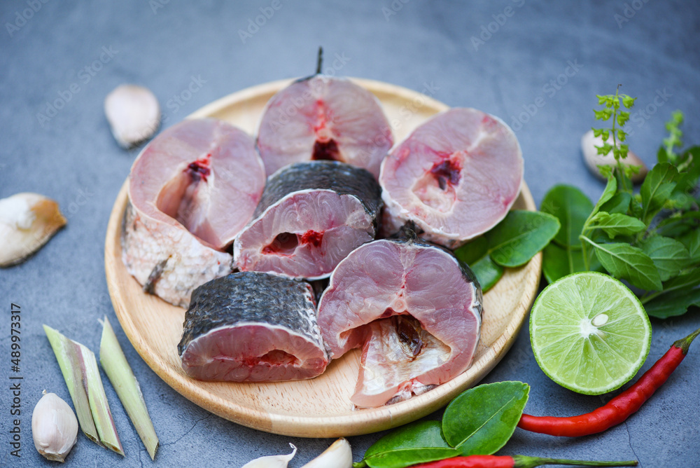 Snakehead fish for cooking food, striped snakehead fish chopped with ...
