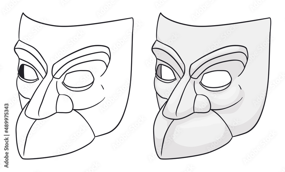Bauta mask design in outline and colored version, Vector illustration ...