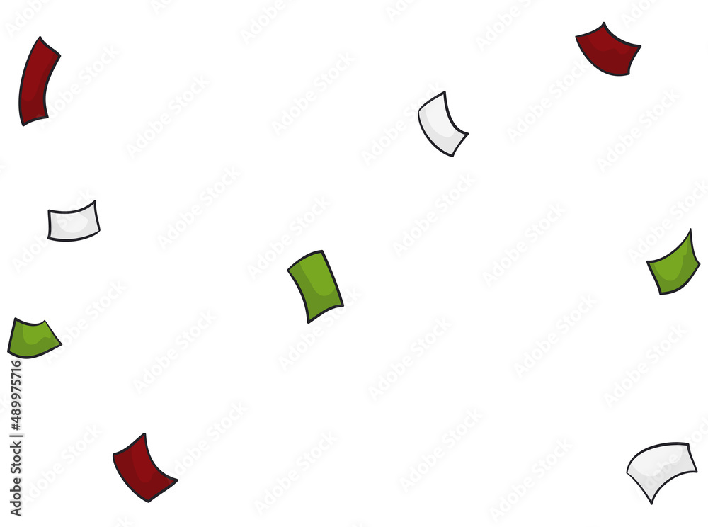 Festive confetti in red, white and green colors in cartoon style ...