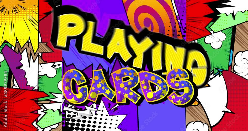 Playing Cards. Motion poster. 4k animated Comic book word text moving ...