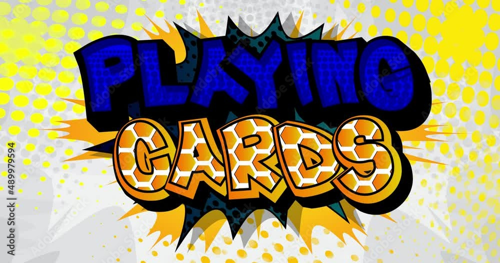 Playing Cards. Motion poster. 4k animated Comic book word text moving ...