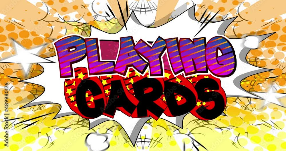Playing Cards. Motion poster. 4k animated Comic book word text moving ...