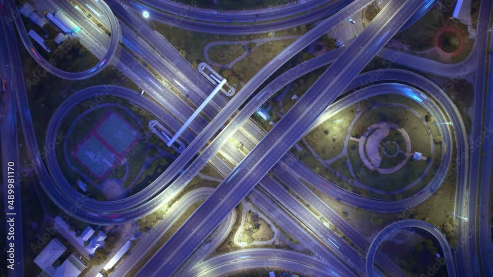 4K : Hyperlapse or Dronelapse Top view of Highway road junctions. The ...