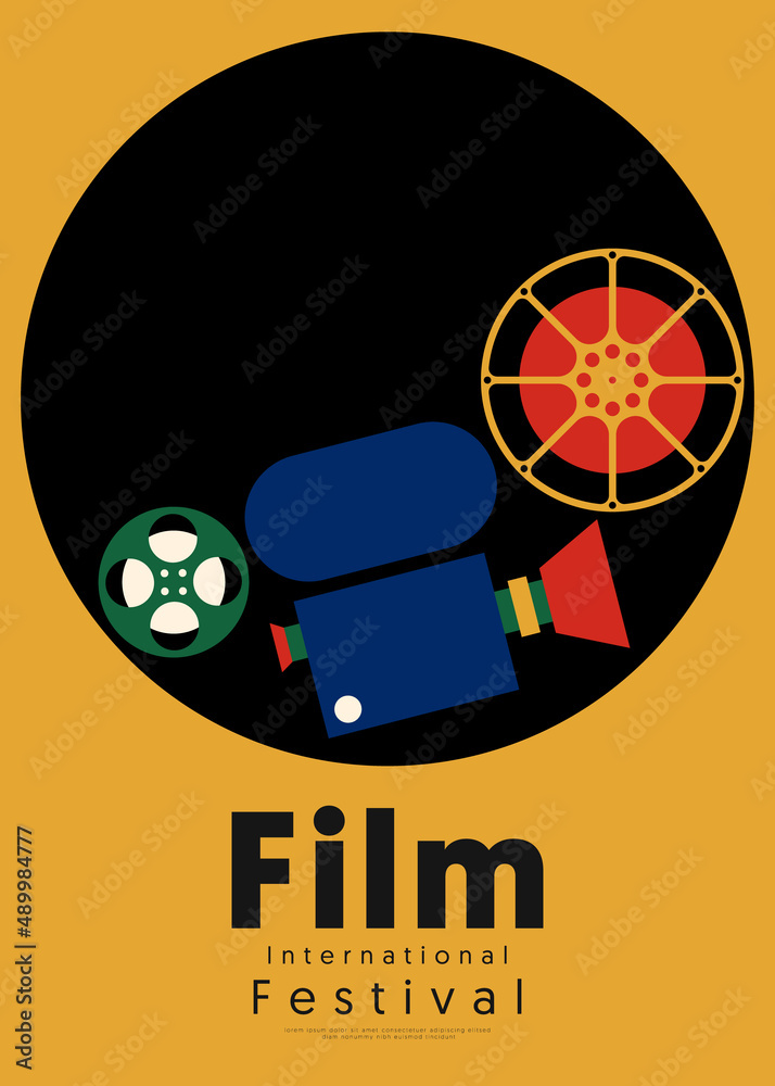 Movie and film poster design template background with vintage camera ...