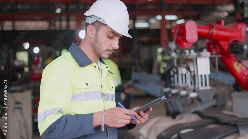 Professional industrial engineer monitor working automation robot arms ...