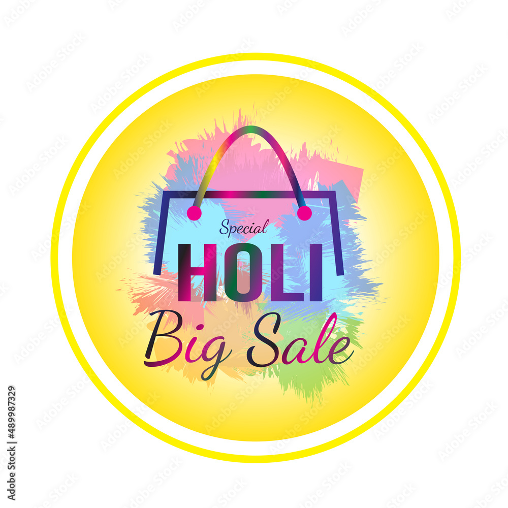 Holi festival background with Sales promotional offer, shopping bag and ...