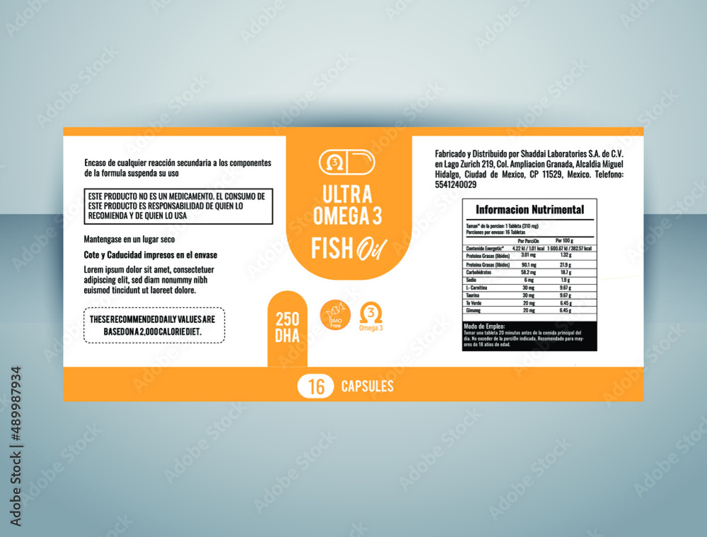 ultra omega, fish oil supplement label design vector illustration Stock ...