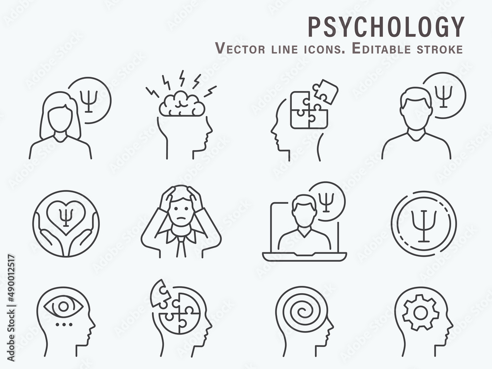 Psychology icon set. Collection of emotion, doctor, depression, mind ...
