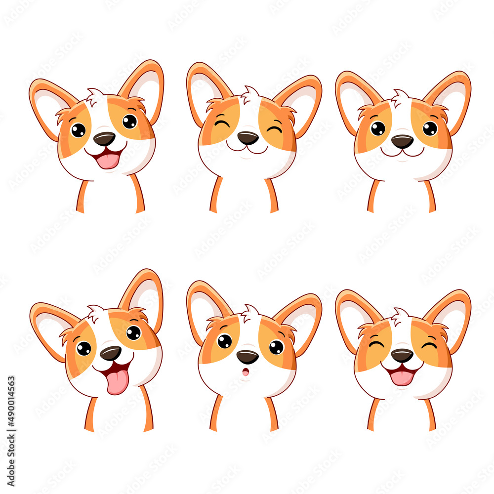 Set of kawaii member icon. Cute cartoon dog. Baby collection of avatars ...