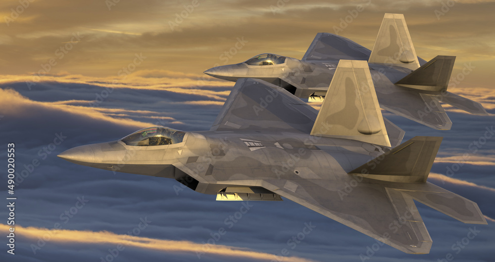 Lockheed Martin F-22 Raptor of the US Air Force in flight above the ...