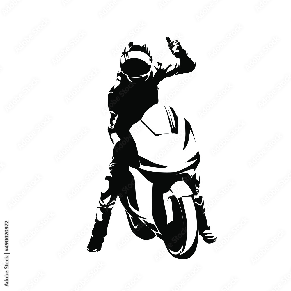 Road bike racing. Biker celebrates victory, isolated vector silhouette ...