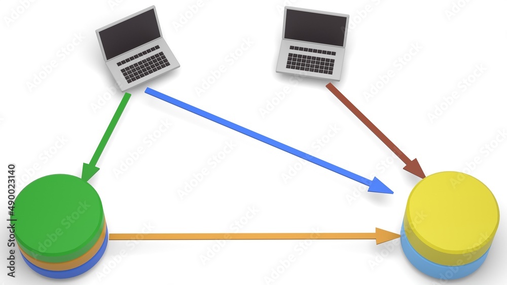 3D illustration. A diagram showing connections of IT components Stock ...