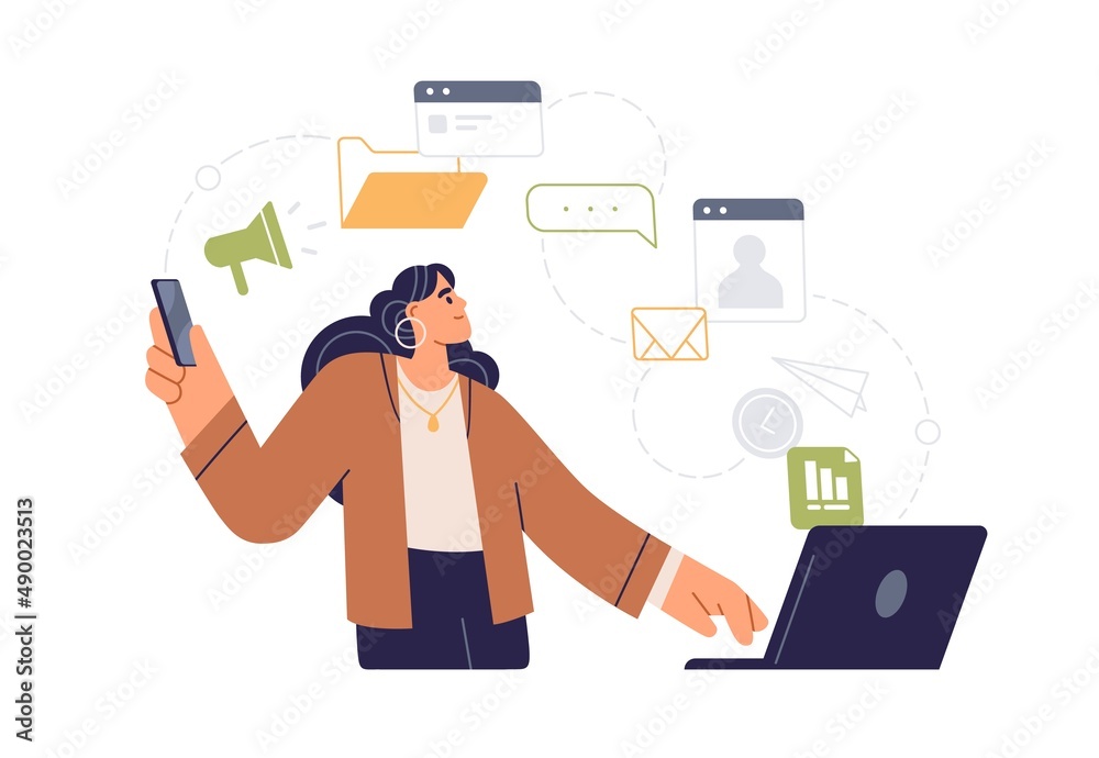 Online business communication via e mail, chats, messages. Employee ...