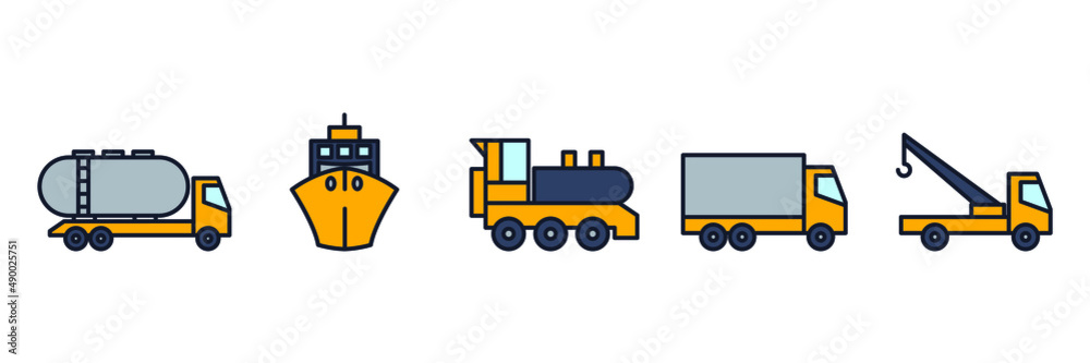 Transport, heavy duty machines set icon symbol template for graphic and ...