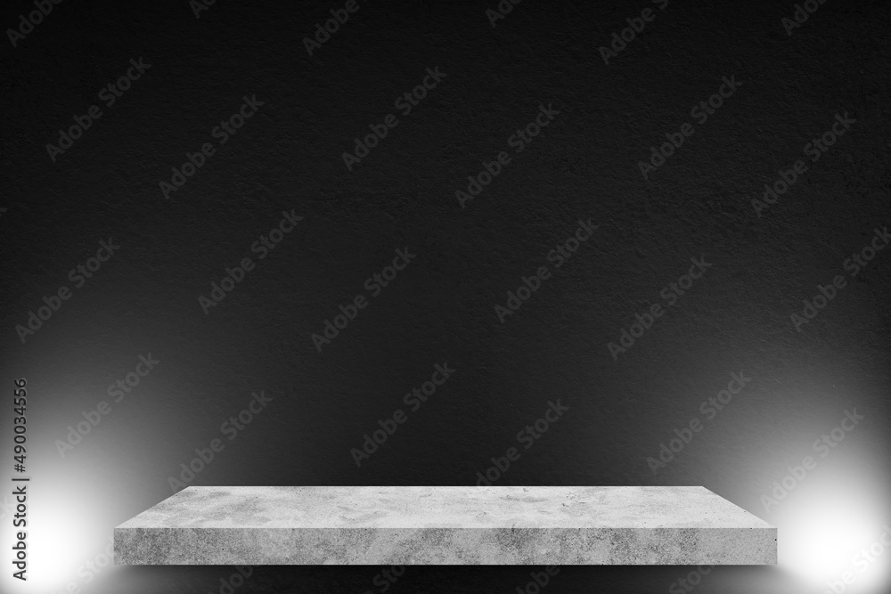 Product showcase with spotlight. Black studio room background. Use as ...