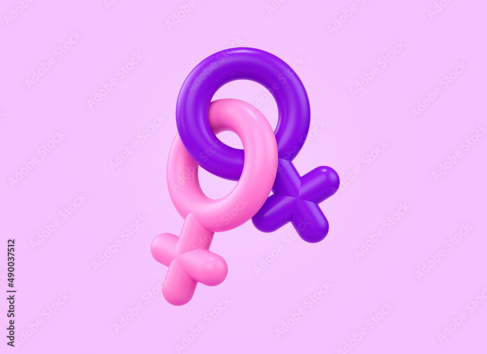 Two isolated female symbols united on a purple background for ...
