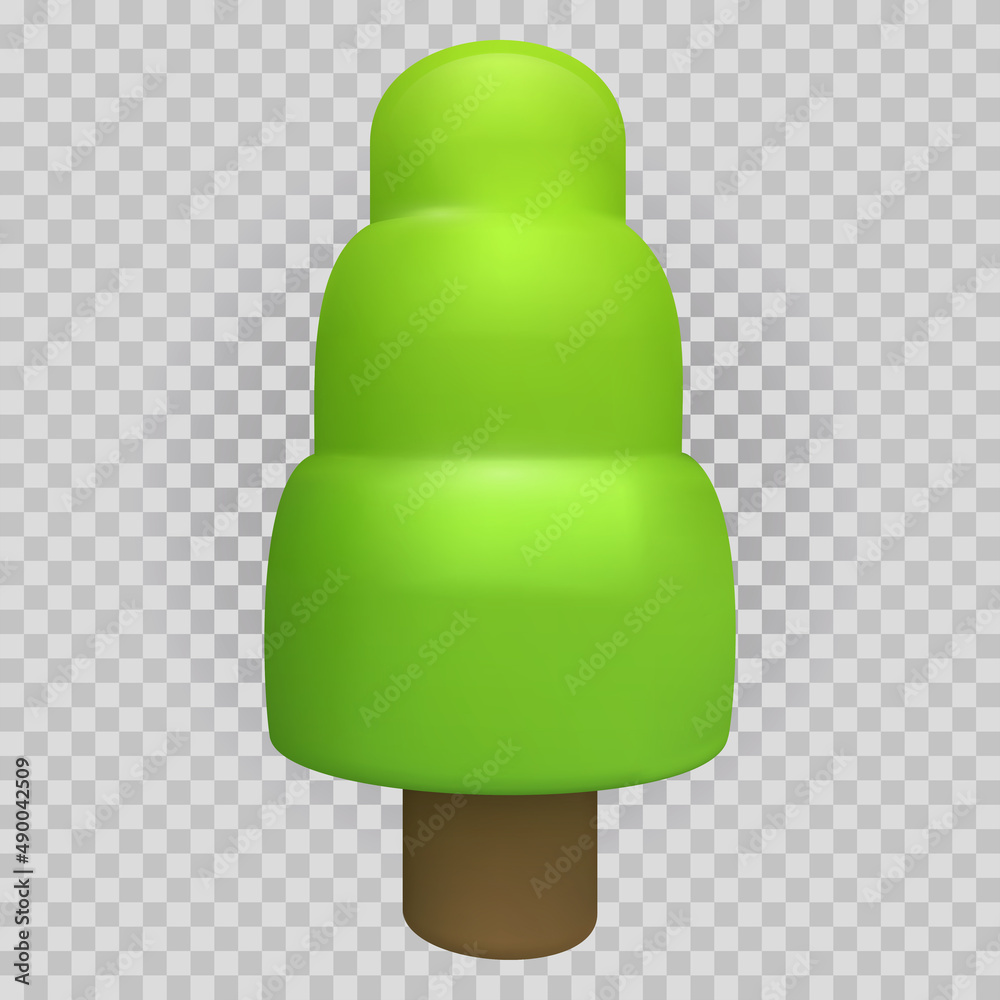 Realistic cartoon green tree isolated on transparent background. Sweet ...
