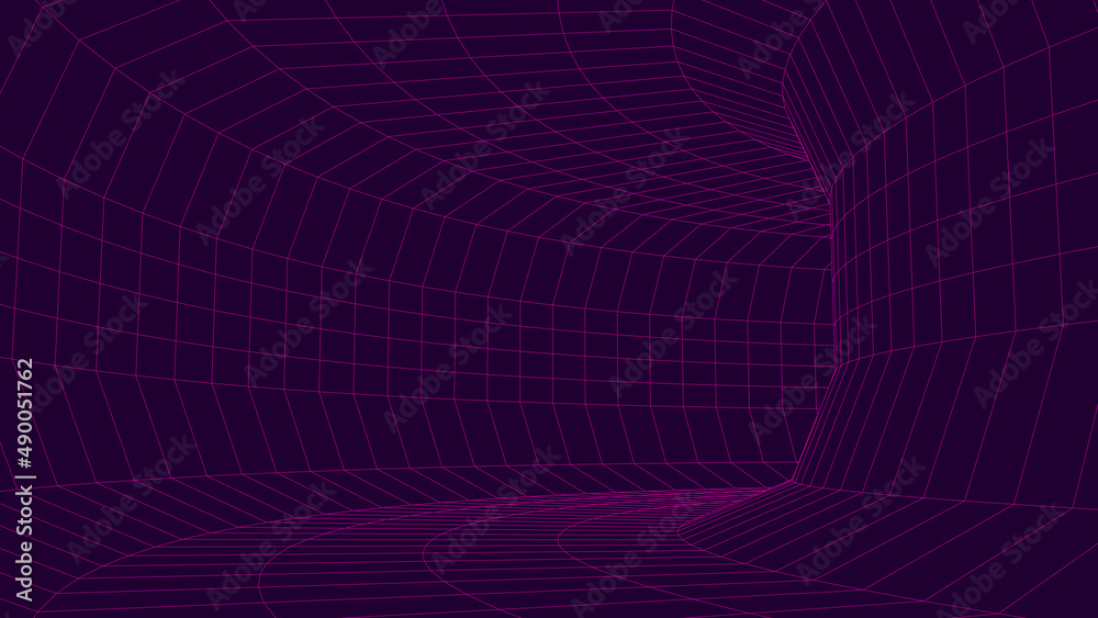 An abstract tunnel with a mesh structure. 3D grid of tunnels and ...