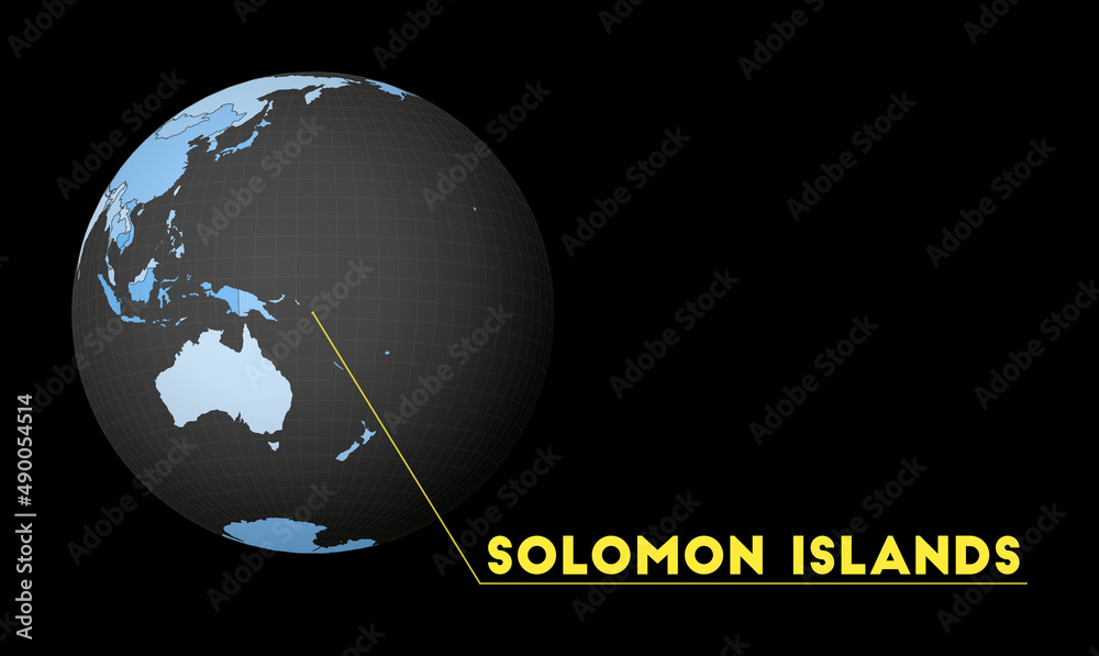 Solomon Islands on dark globe with blue world map. Red country ...