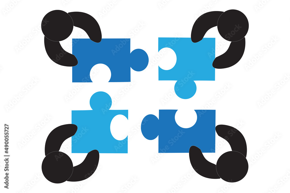 Teamwork people with puzzle pieces top view. Teamwork people vector for ...
