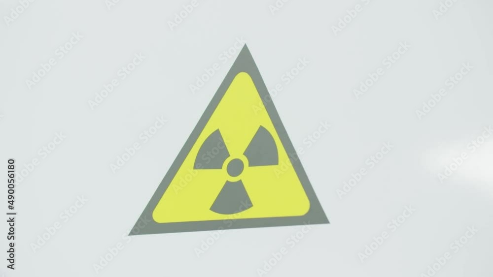 Warning sign on radiology ward room inside the hospital. Biohazard ...