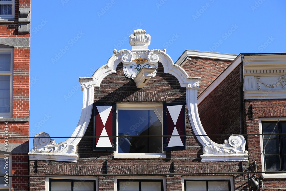 Amsterdam Nieuwezijds Voorburgwal Street Bell Gable Detail with Painted ...