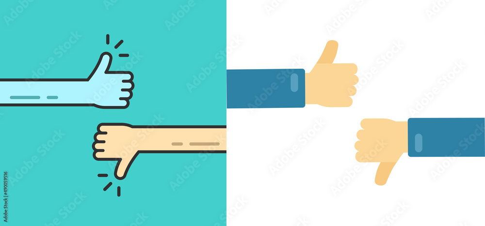 Like dislike or good bad hands vector, unlike or positive fingers up ...